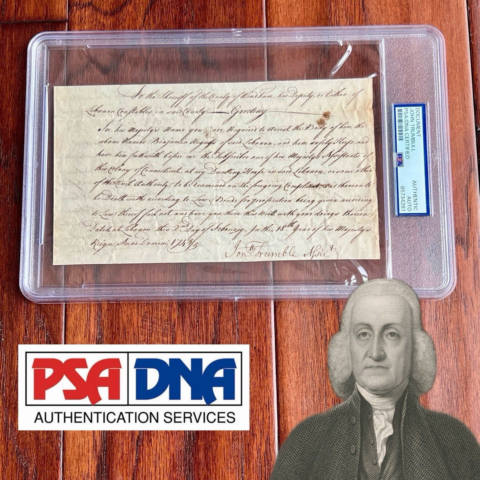 JONATHAN TRUMBULL, SR. * PSA * 16th CT Gov & Patriot AUTOGRAPH Warrant ...